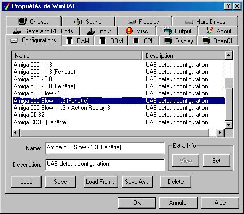 Cette fenêtre est le lieu oèù vous pourrez sauvegarder et ouvrir vos configurations. Les ...